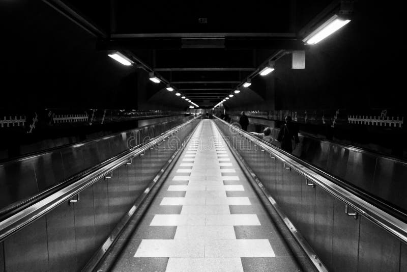 Long Walkway in the Subway Station Stock Image - Image of night, white ...