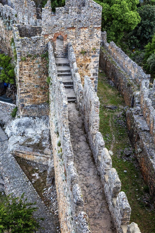 Long Wall of an Old Brick Fortress, View from Above. Stock Image ...