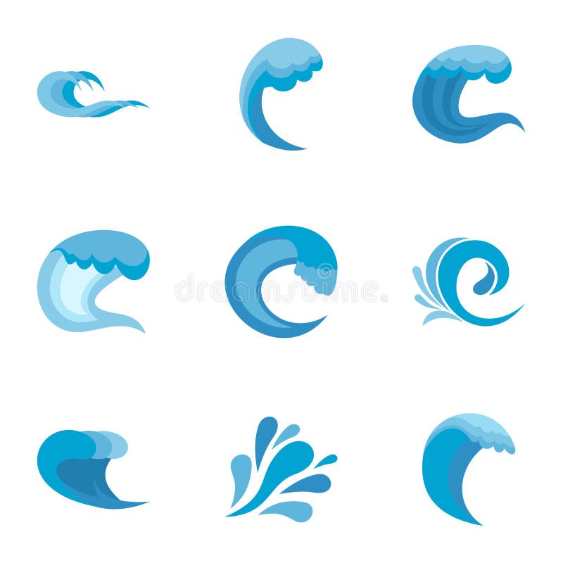 Wave icons set, flat style stock vector. Illustration of river - 109949946