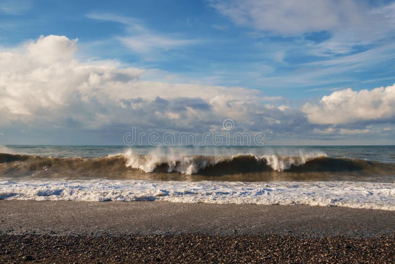 Sea Long Wave on a Sandy Beach Stock Photo - Image of spray, ocean ...