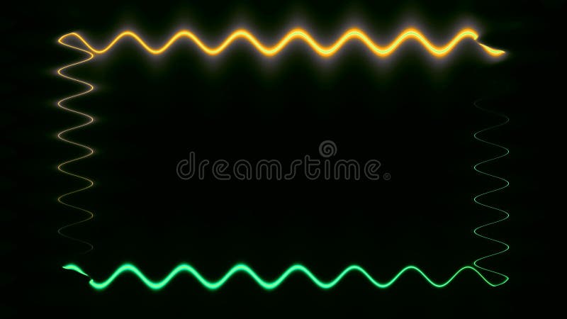 Long Wavy Horizontal Rectangular Gold Green Light Lines, Neon Moving To ...