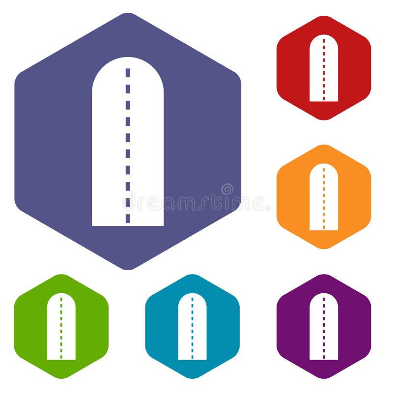 Long way icons set hexagon stock vector. Illustration of crossroad ...