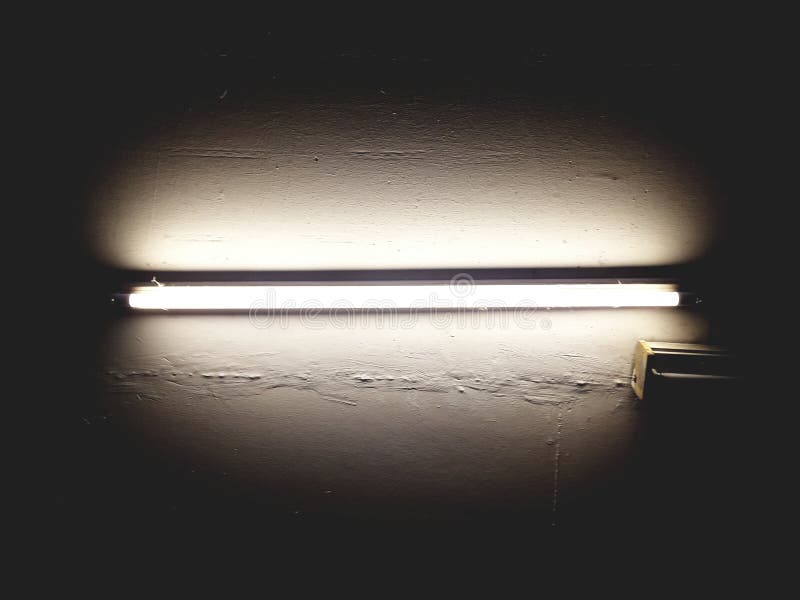 A Long White Bulb with a White Ceiling and a Black Border. Lights is ...