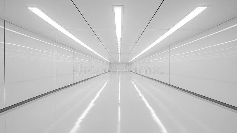 Long White Corridor with Bright Lights and Clean Lines Stock ...