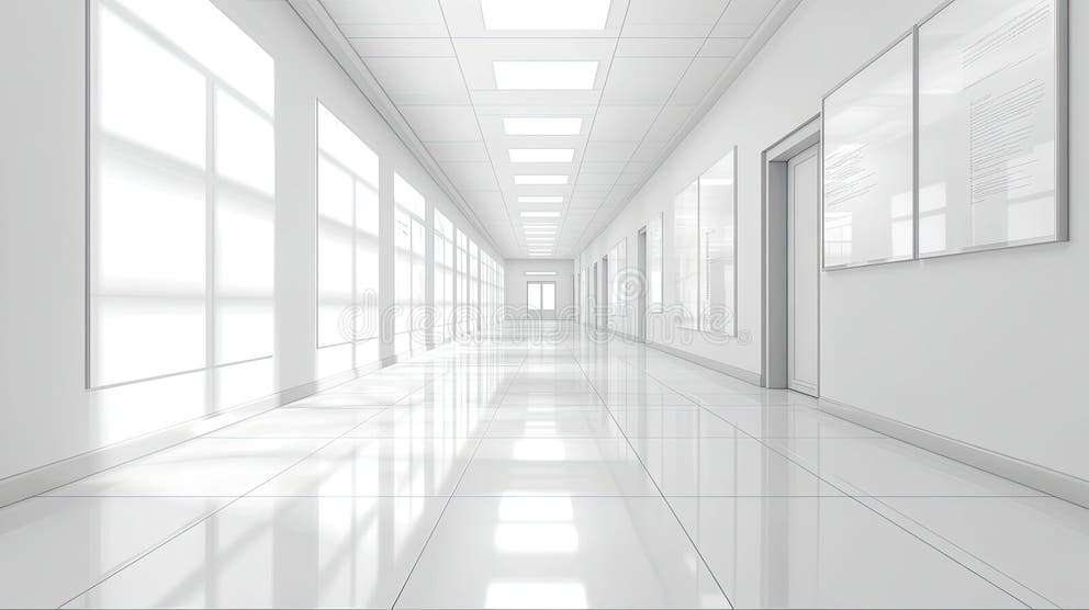 Long White Corridor, Modern Architecture, Clean Interior Design Stock ...