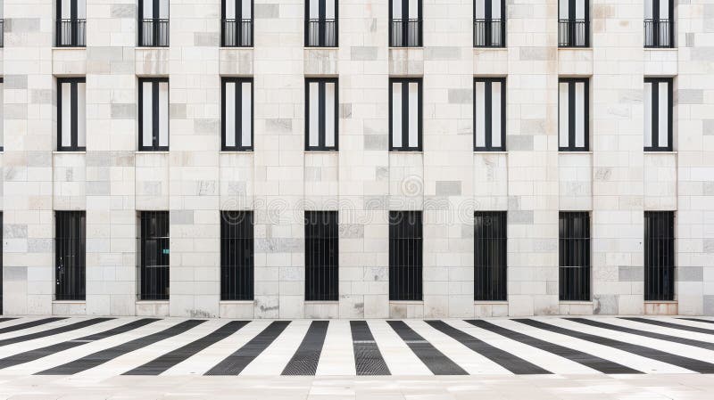 A Long, White Corridor in a Prison with Barred Cell Doors and a Yellow ...