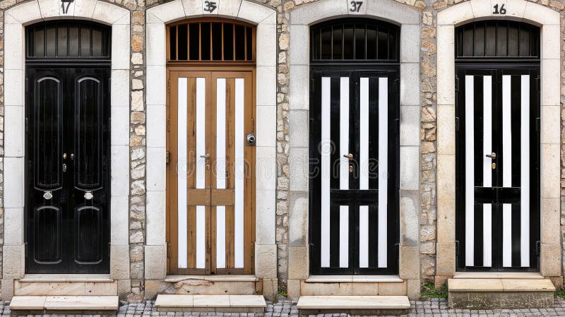 A Long, White Corridor in a Prison with Barred Cell Doors and a Yellow ...