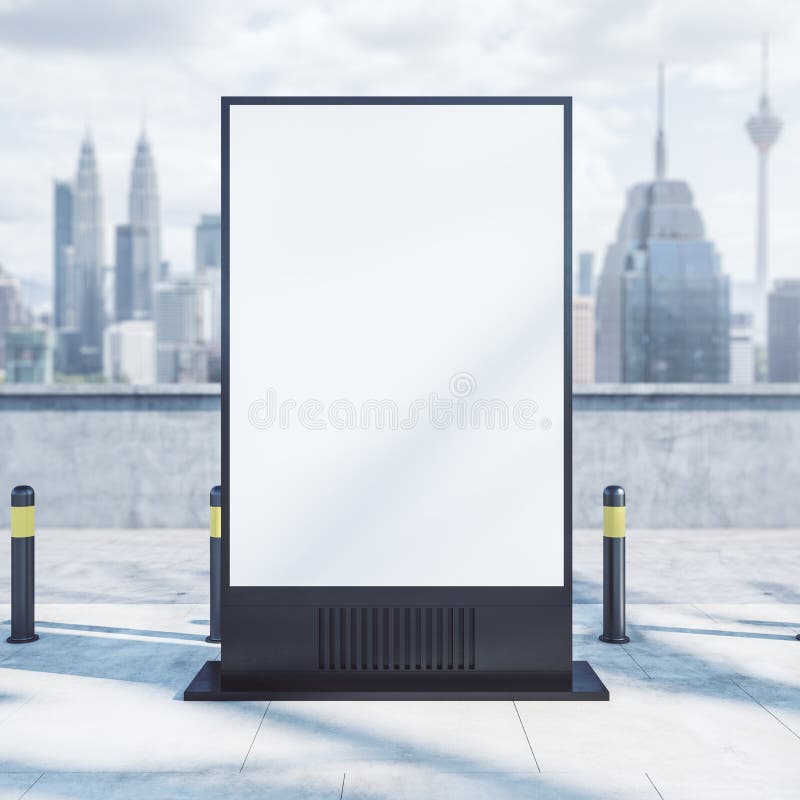 Long White Rectangular Poster on Light City Background. Retail and ...