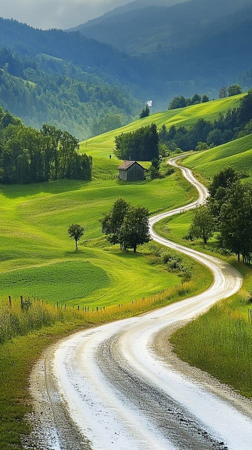 Long Winding Country Road Leading into the Mountains. Stock Image ...