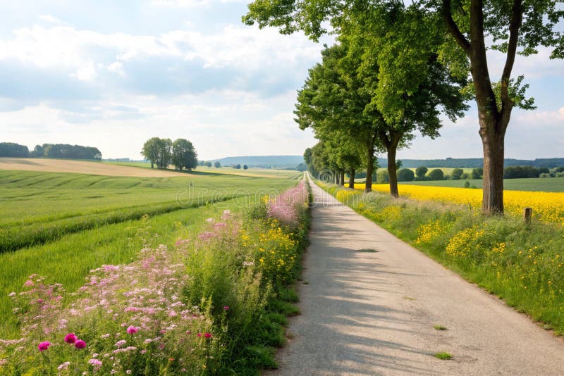 Long Way Path in Summer Countryside Stock Illustration - Illustration ...