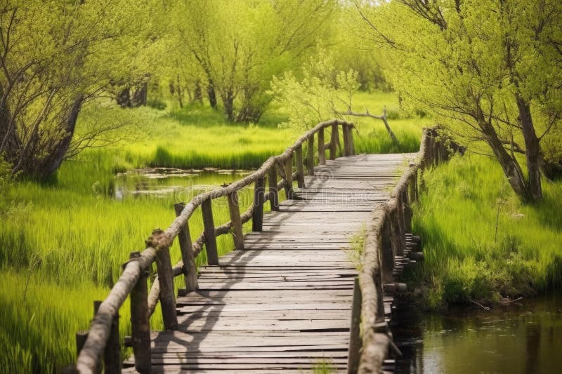 A Long Winding Wooden Bridge Over a Swamp Stock Photo - Image of ...