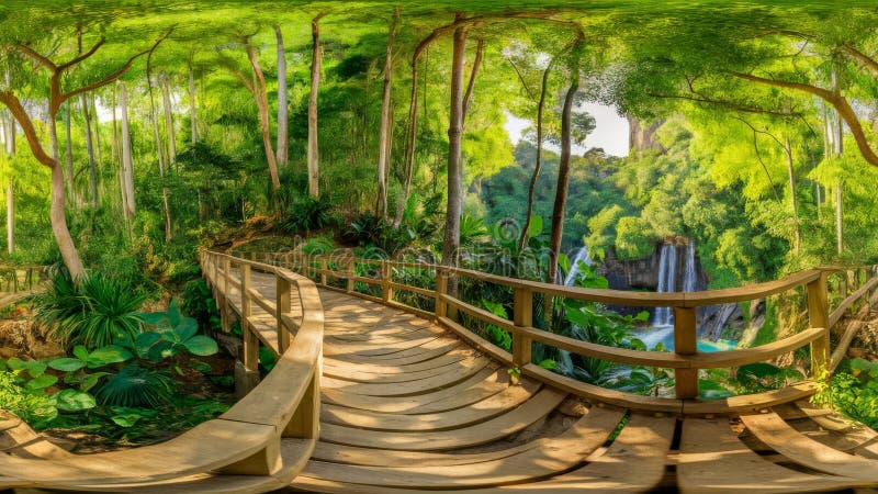 Long Wooden Bridge in the Forest Stock Illustration - Illustration of ...