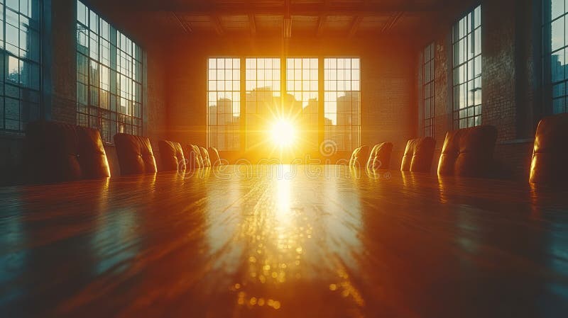 A Long Wooden Conference Table with Leather Chairs on Either Side ...