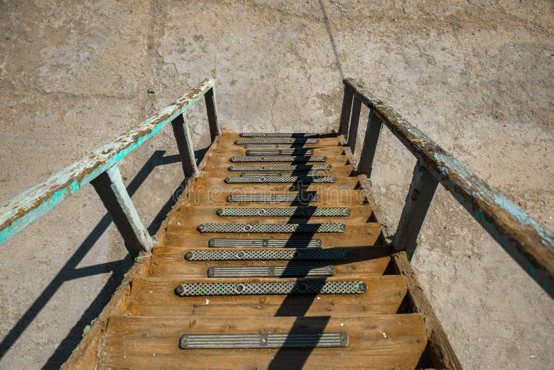 Long Wooden Staircase Going Down Stock Photo - Image of step, staircase ...