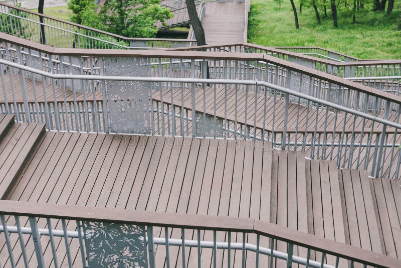 Long Wooden Staircase. Wooden Steps Stock Image - Image of walkway ...