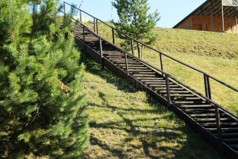 Long Wooden Steps in Sunny Day in Carpathians Stock Photo - Image of ...