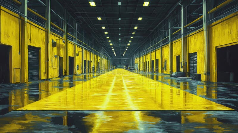 Long Yellow Warehouse Corridor Interior Stock Illustration ...