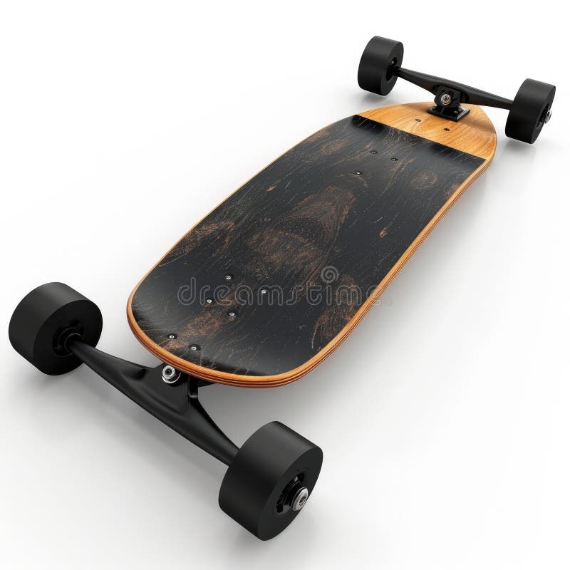 Longboard Skateboard with Black Wheels, Wooden Deck, Isolated on White ...