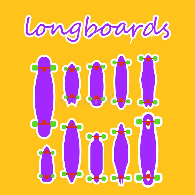 Longboard Shapes and Types on a Colored Background Stock Illustration ...
