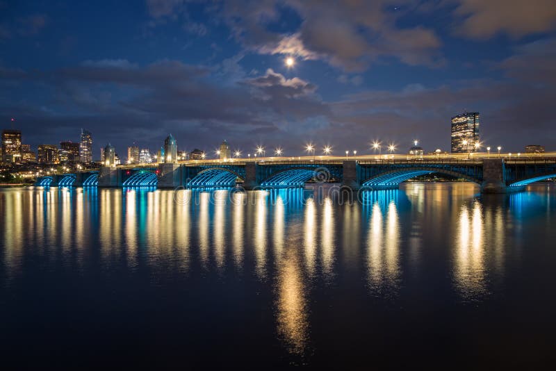 Longfellow Bridge at Night stock photo. Image of famous - 177283262
