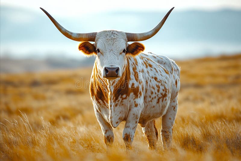 A Longhorn Bull Standing in a Field of Tall Grass Stock Image - Image ...