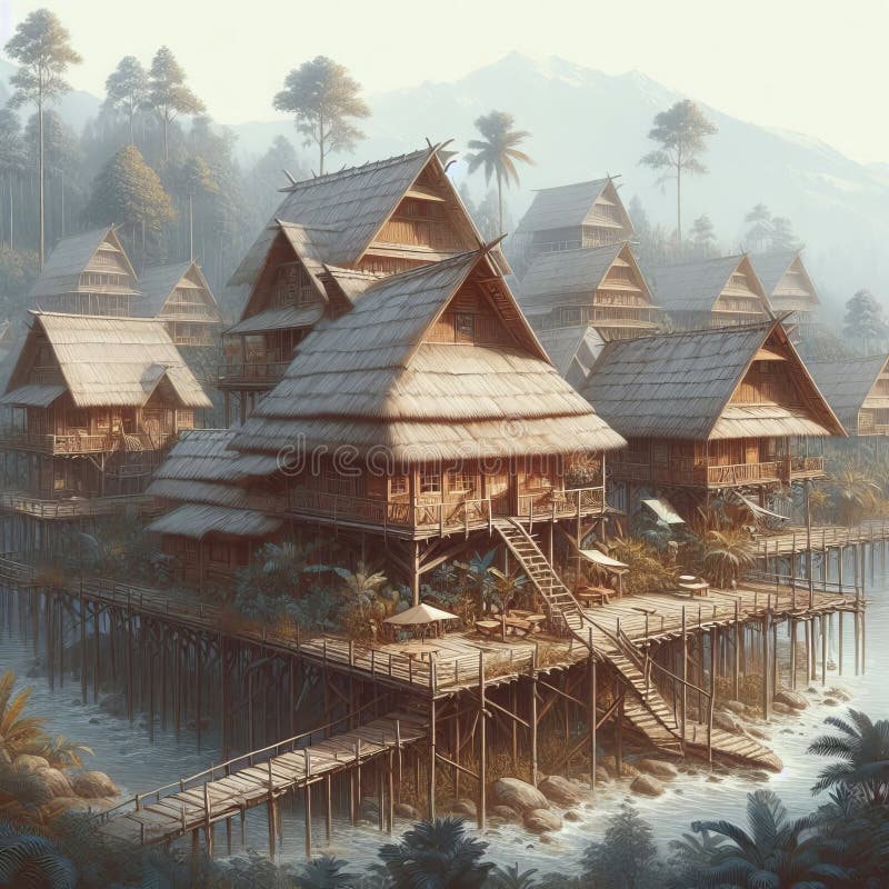 Longhouses Large Rectangular Wooden Structures for Communal Livi Stock ...