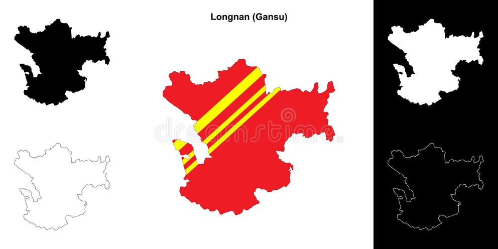 Longnan outline map stock vector. Illustration of silhouette - 334848721