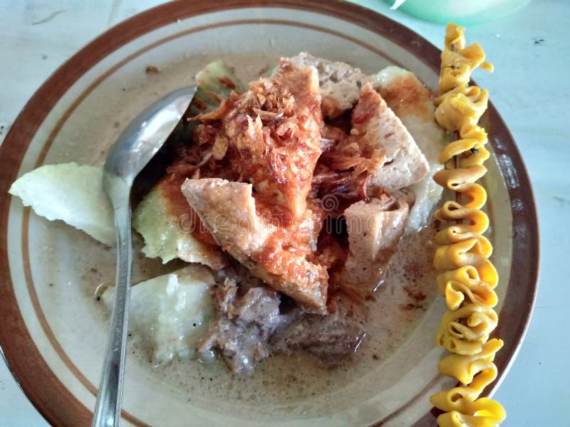 Lontong Vegetable Food with Fried Chicken Stock Image - Image of cooked ...