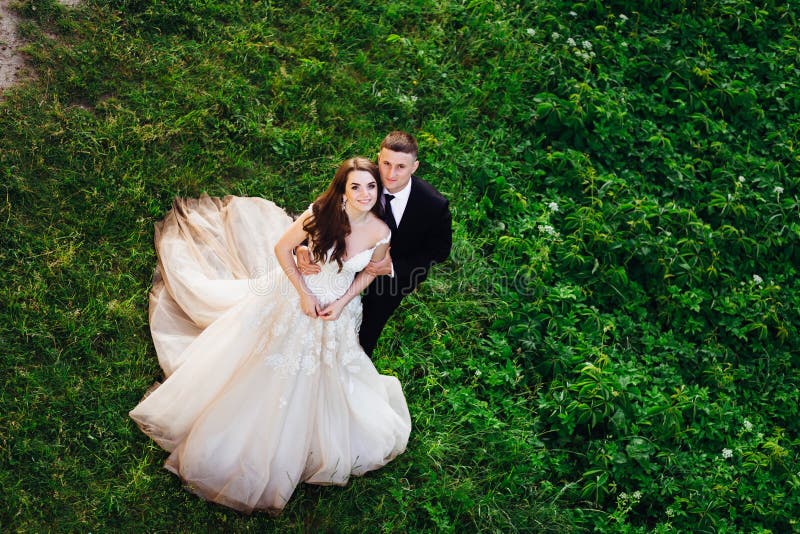 Look from Above at Stunning Wedding Couple Standing Stock Image - Image ...