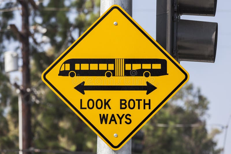 Look Both Ways Bus and Tram Warning Sign Stock Image - Image of ways ...