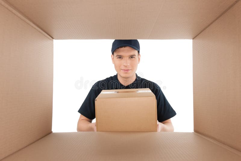 Too Heavy Boxes. Deliveryman Lying Covered with a Stack of Cardboard ...