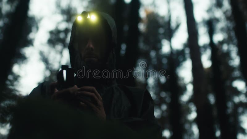 Look at the Compass after a Man Gets Lost in the Forest Stock Video ...