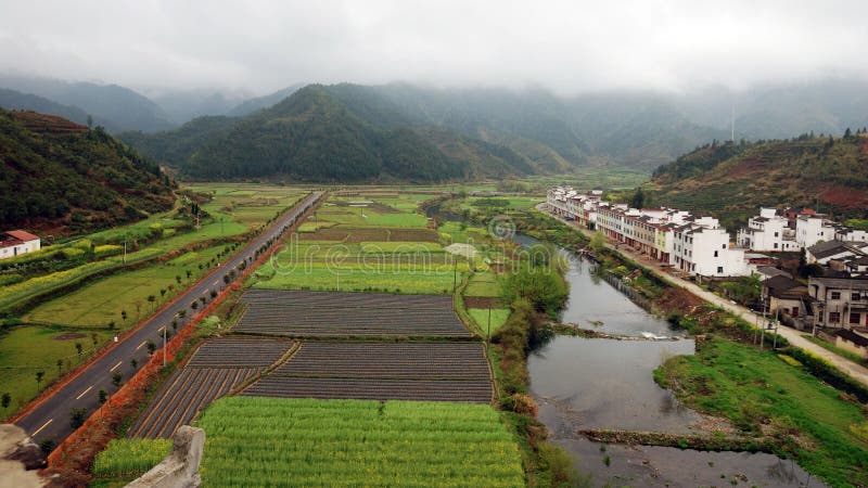 Look Down at the Views of the Village Stock Image - Image of house ...