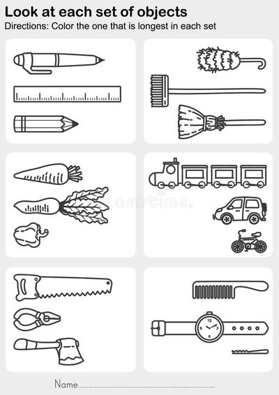 Look at Each Set of Objects - Color the One that is Longest in Each Set ...
