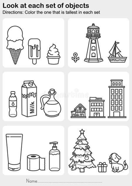 Look at Each Set of Objects - Color the One that is Tallest in Each Set ...