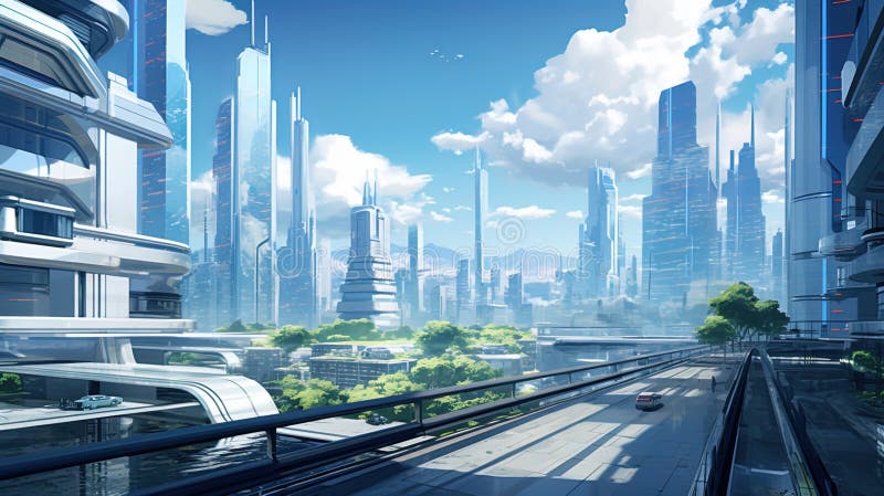 A Look into the Future is a Modern City Landscape Stock Illustration ...