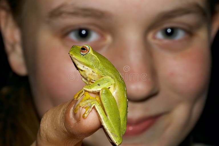 Look at this Girl with Frog Stock Photo - Image of frog, eyes: 1995016