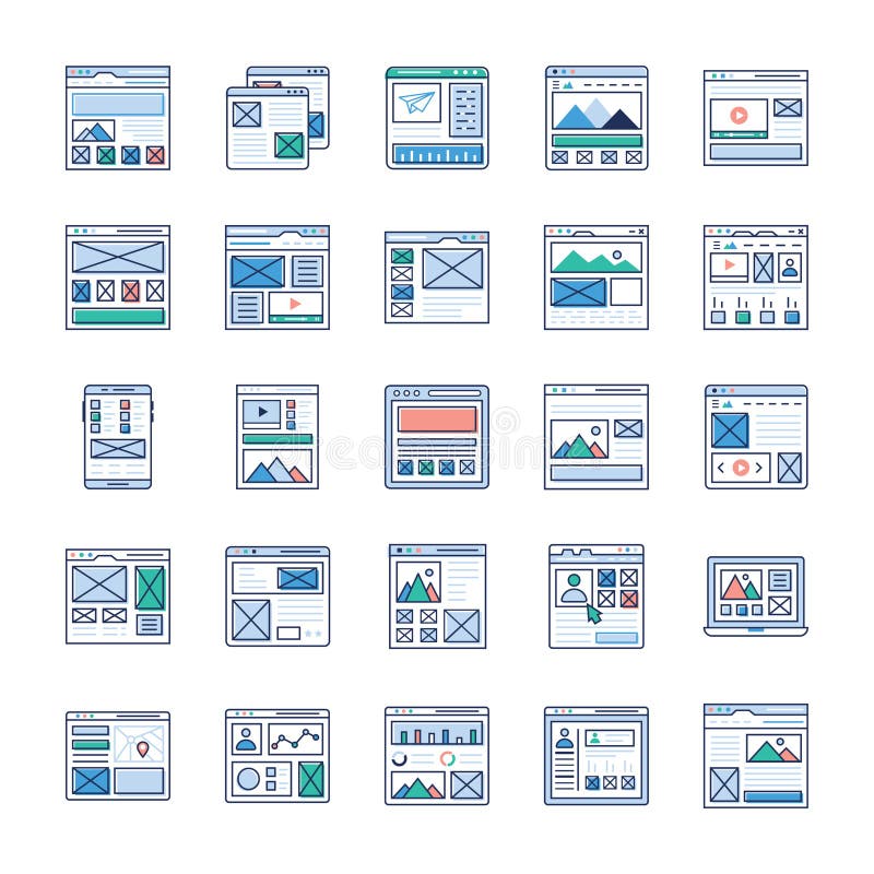 Site Flow, Wire Frame Flat Vectors Pack Stock Vector - Illustration of ...