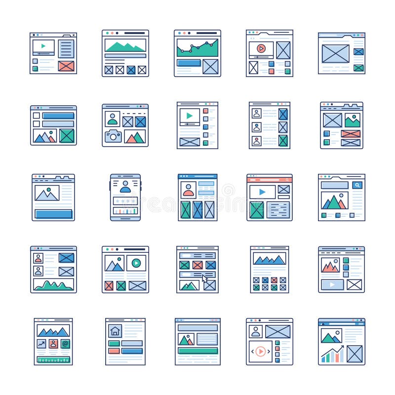 Site Flow, Wire Frame, UI Kits Flat Icons Pack Stock Vector ...