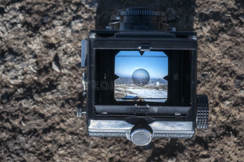Look at the Mountain Scenery through the Viewfinder of an Old Ca Stock ...