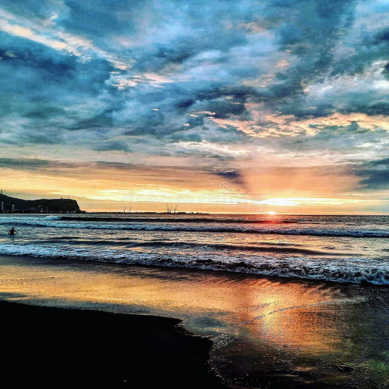 Look Mountains Sunset Beach Nature Sea Stock Photo - Image of water ...