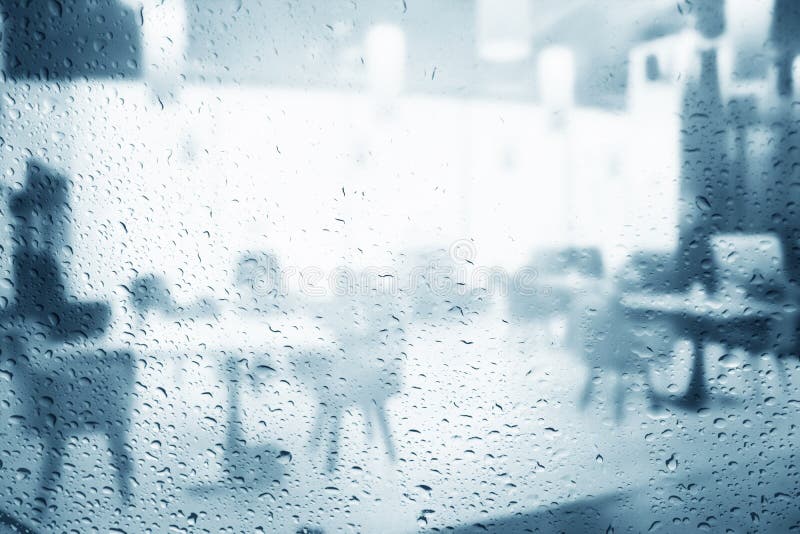 Look Out the Rain Window at the Empty Modern Restaurant Stock Image ...