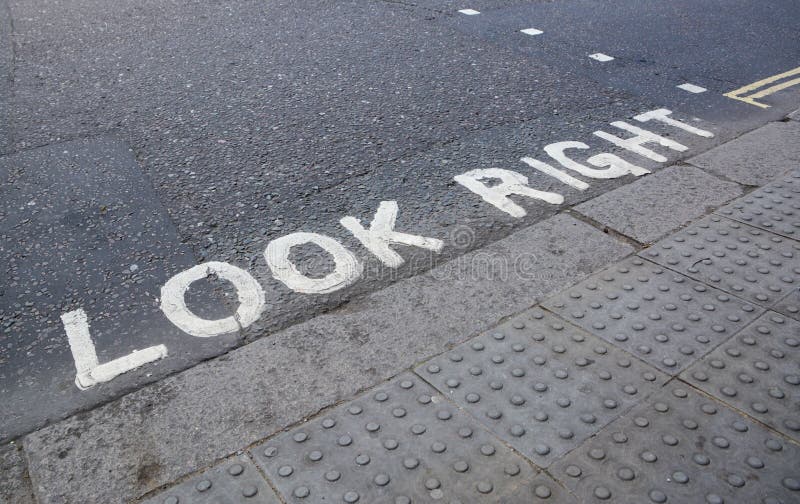 Look Right at a Pedestrian Crossing Stock Image - Image of warning ...