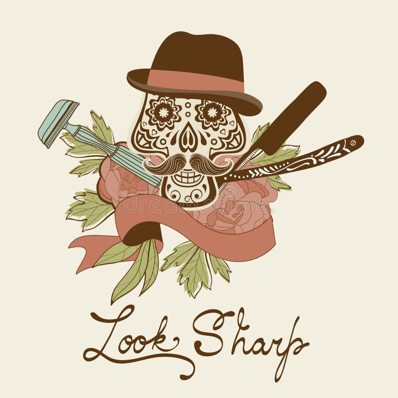 Look Sharp. Skull with Mustache Stock Vector - Illustration of haircut ...