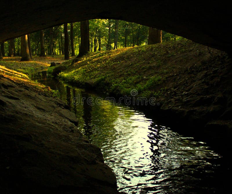A Look on a Small River from Under the Bridge Stock Photo - Image of ...