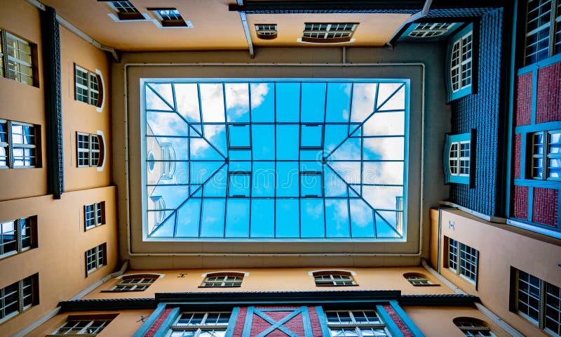 Look To the Top To See Sky from Window Stock Image - Image of geometric ...
