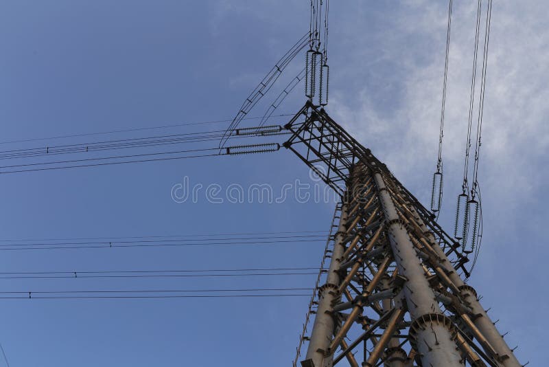 Look Up in the Corner of Transmission Line Tower Stock Image - Image of ...
