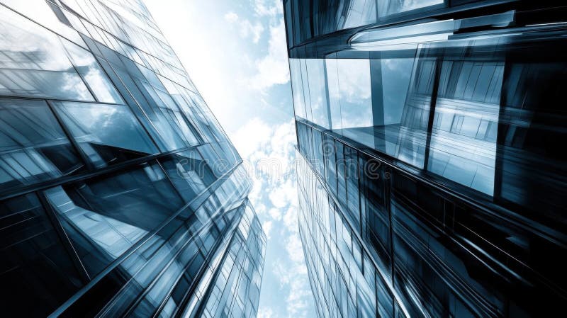 Look Up at Glass Buildings with Sky Reflection, and Modern Architecture ...