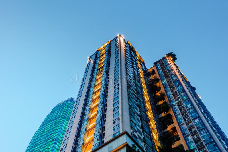 Tall buildings at night stock image. Image of skyscrapers - 118768681