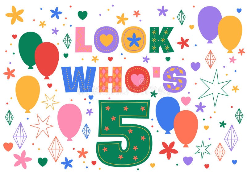 Look Who S Five. Birthday Card Stock Vector - Illustration of kitten ...